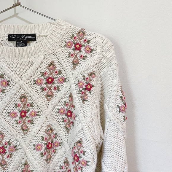 Vintage | Sweaters | Vintage Floral Diamond Cable Knit Chunky Sweater ...
